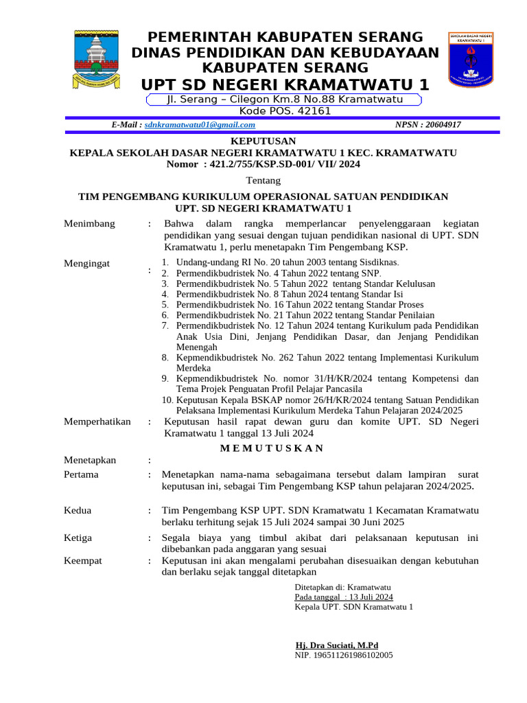 Contoh SK Tim Penyusun KSP | PDF