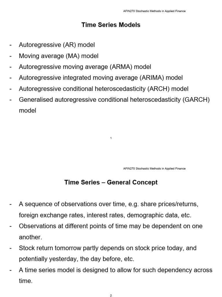 Lecture 10 - Time Series Models | PDF