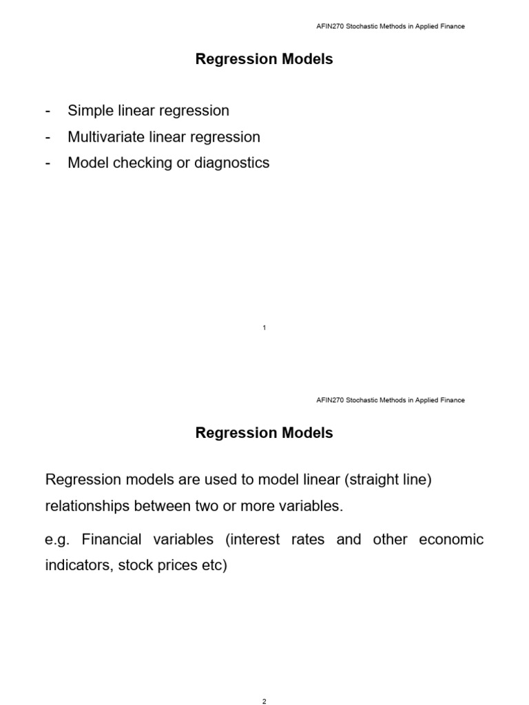 Lecture 9 - Regression Models | PDF