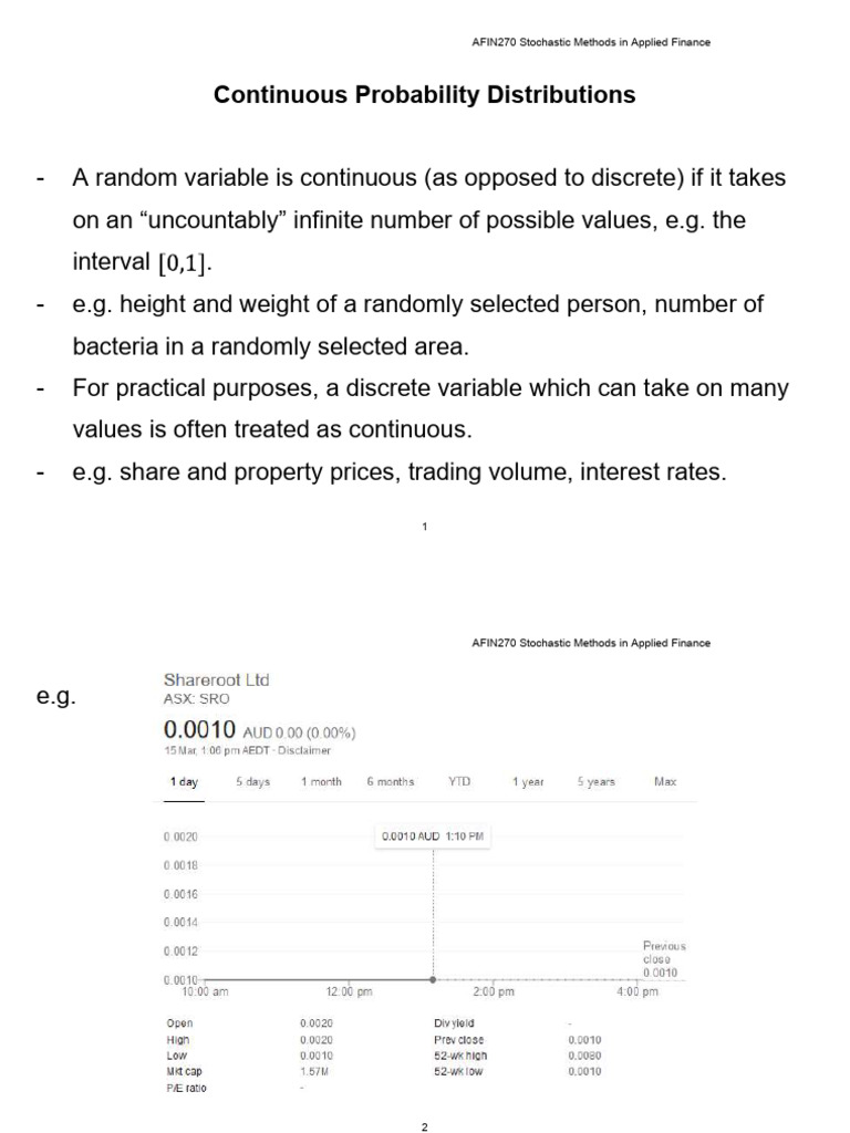 Lecture 4 - Continuous Probability Distributions | PDF