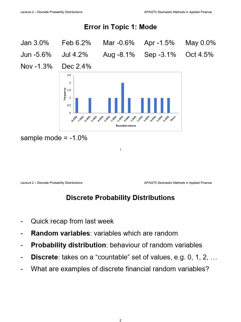Lecture 2 - Discrete Probability Distributions | PDF