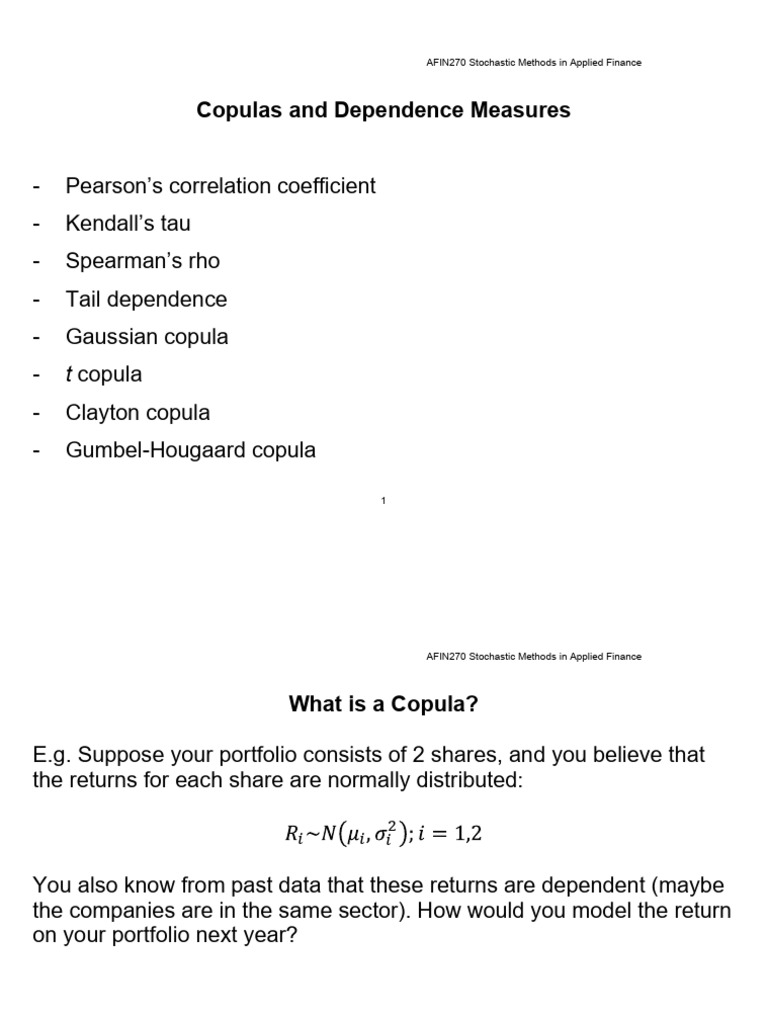 Lecture 7 - Copulas and Dependence Measures | PDF