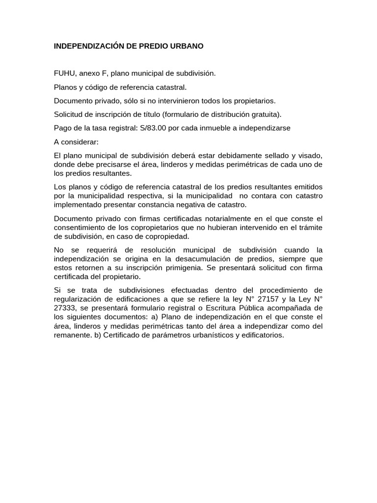 Independización de Predio Urbano | PDF