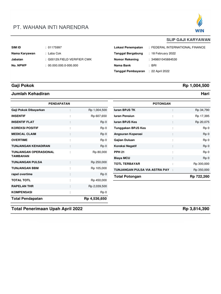 Payslip April | PDF