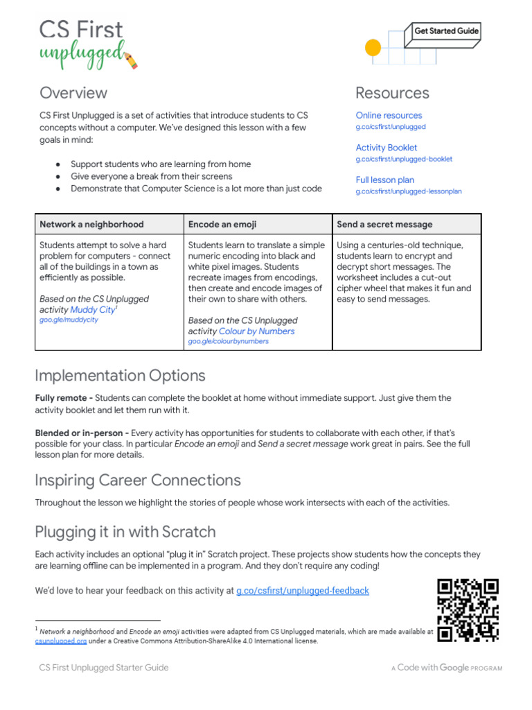 CS First Unplugged Starter Guide | PDF | Encryption | Computers