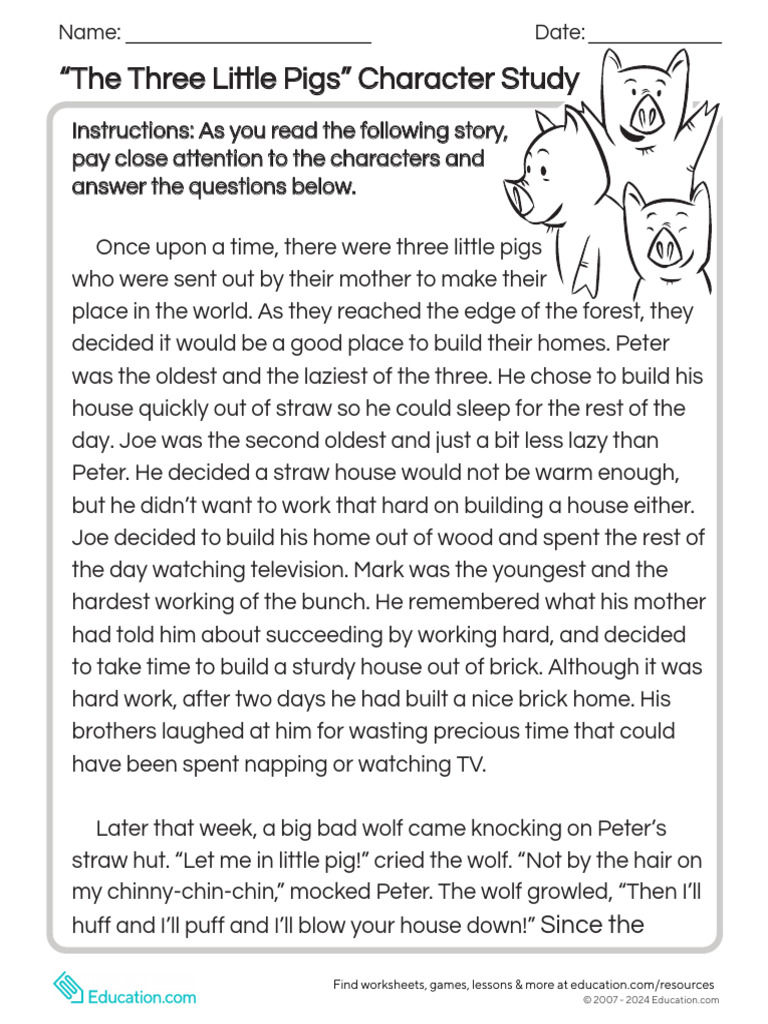 The Three Little Pigs Character Study | PDF