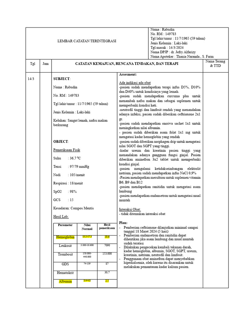 Lembar Catatan Terintegrasi Thania | PDF