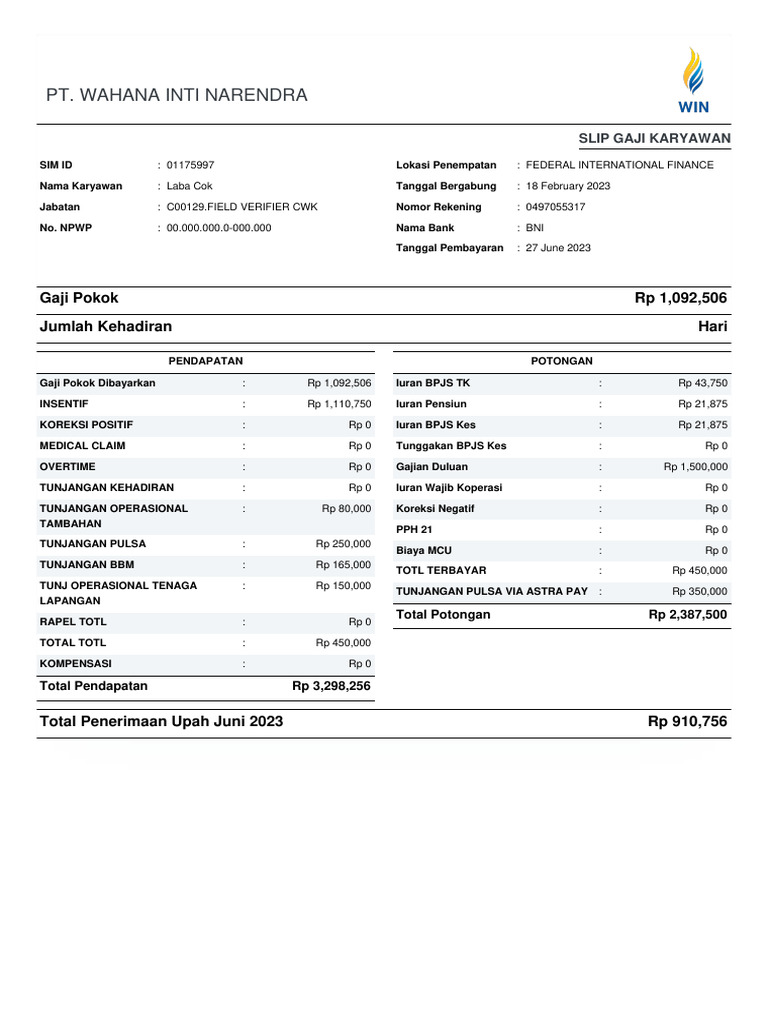 Payslip Juni | PDF