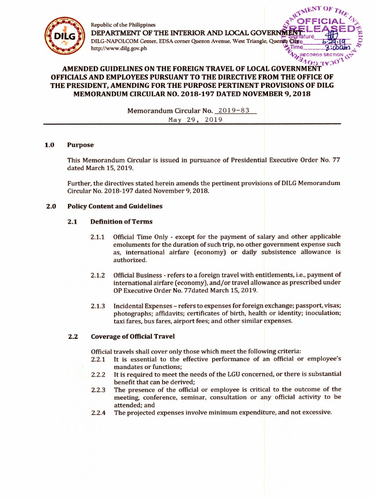 DILG Guidelines On Foreign Travel 1 | PDF
