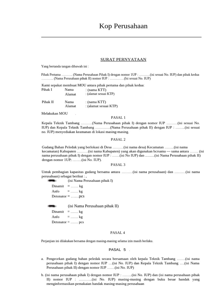 Contoh Draft MOU Gudang Bersama | PDF