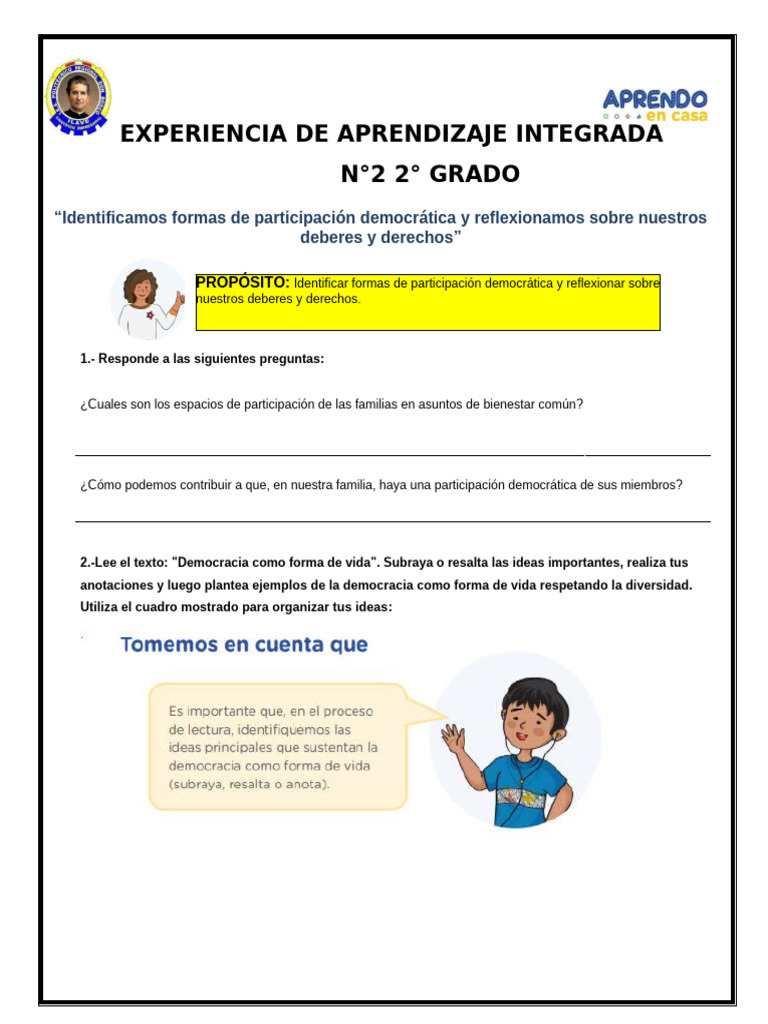 EXPERIENCIA DE APRENDIZAJE #02-DPCC-2doGRADO | PDF