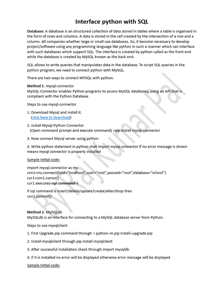 Interface python with SQL | PDF Interface python with SQL | PDF
