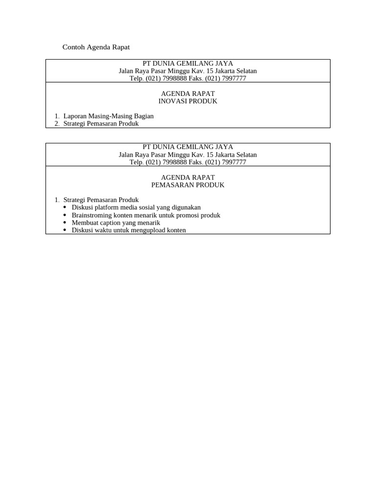 Contoh Agenda Rapat | PDF