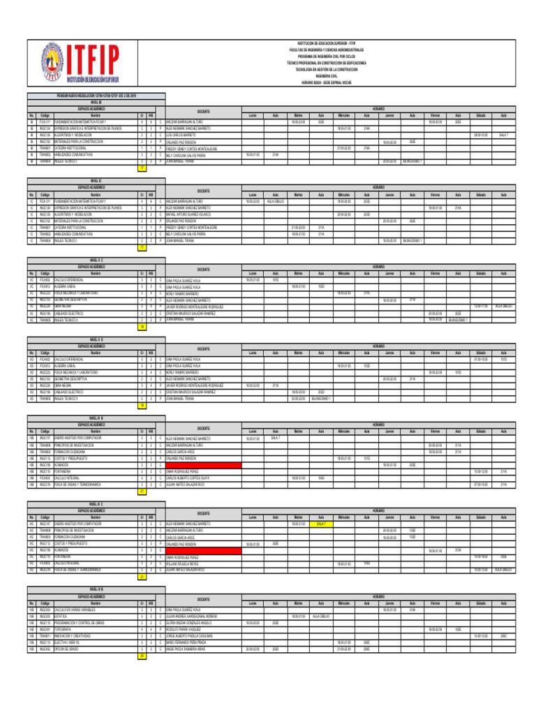 Horario Programa Ingeniera Civil Noche B 2024 | PDF
