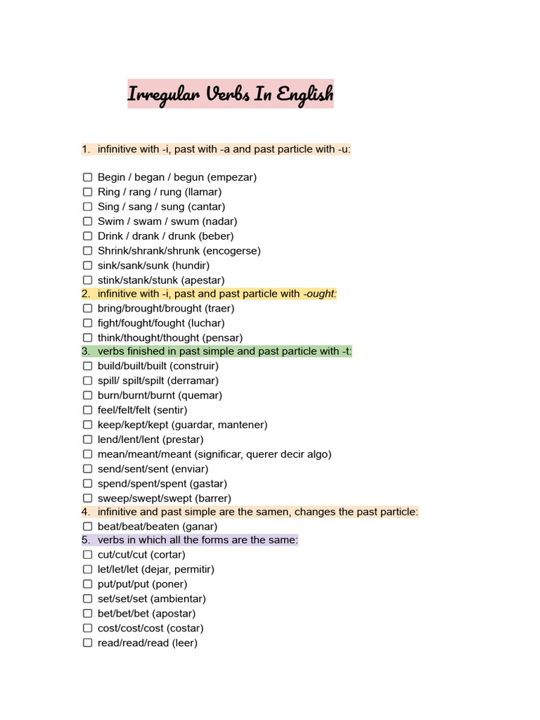 Irregular Verbs in English | PDF