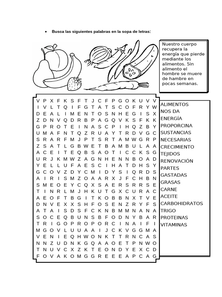 Sopa de letras: Alimentos saludables | PDF | Alimentos | Nutrición