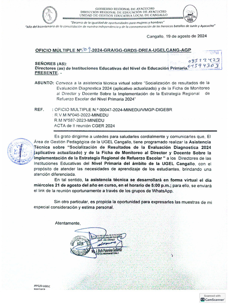 Oficio de Socializacion de Resultados y de Las Fichas de Refuerzo Escolar | PDF