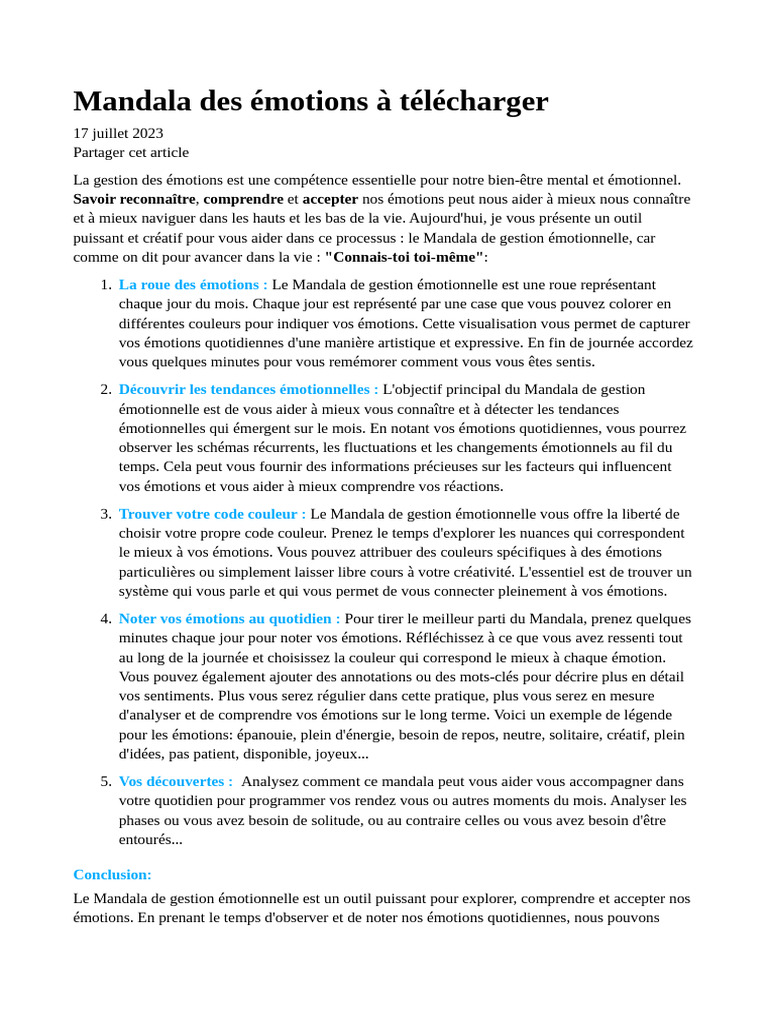 Mandala Des Émotions | PDF