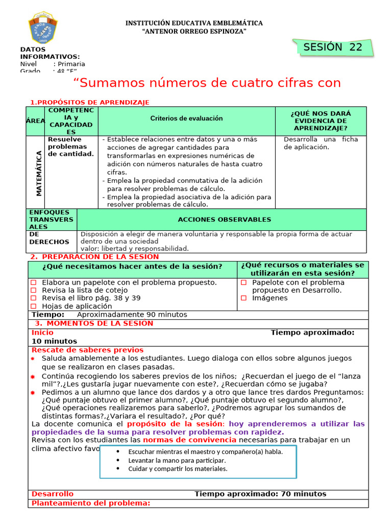 Mat SESION 22 Propiedades de La Suma | PDF