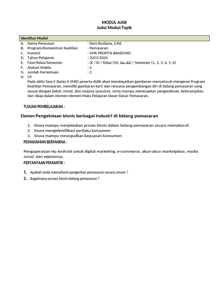 ADM 9. (Lembar Kerja) MODUL AJAR ... | PDF