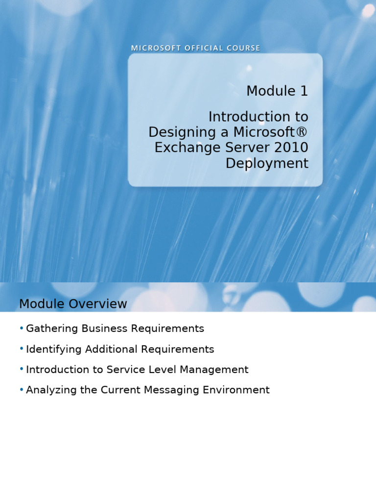 Introduction To Designing A Microsoft® Exchange Server 2010 Deployment ...