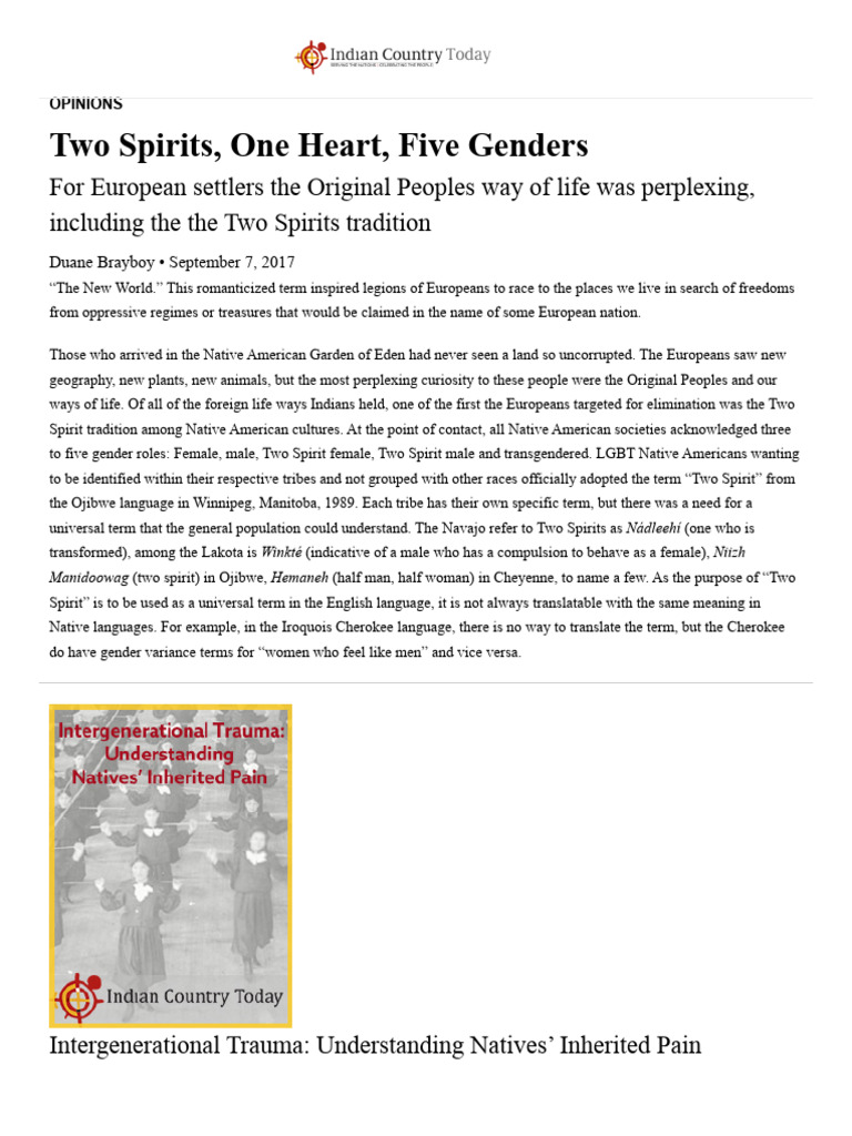 Two Spirits, One Heart, Five Genders - Indian Country Media Network | PDF