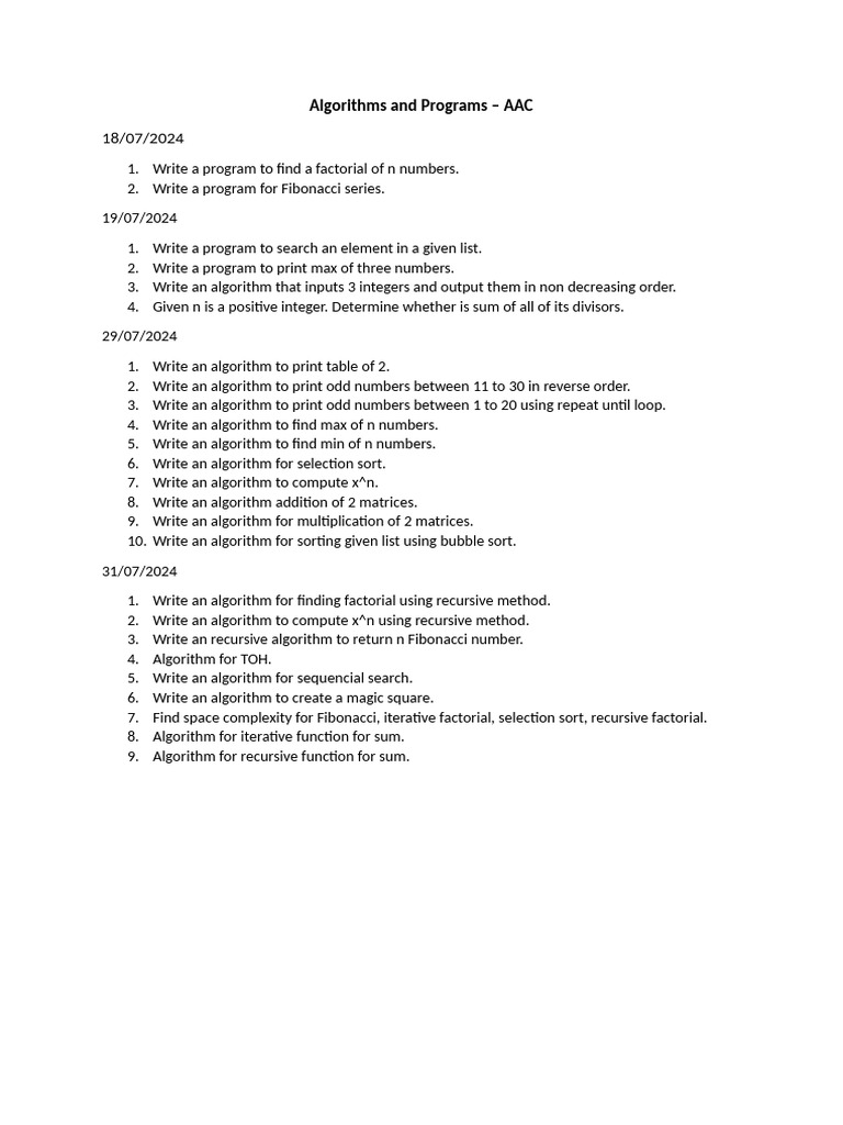 AAC - Programs and Algorithm | PDF
