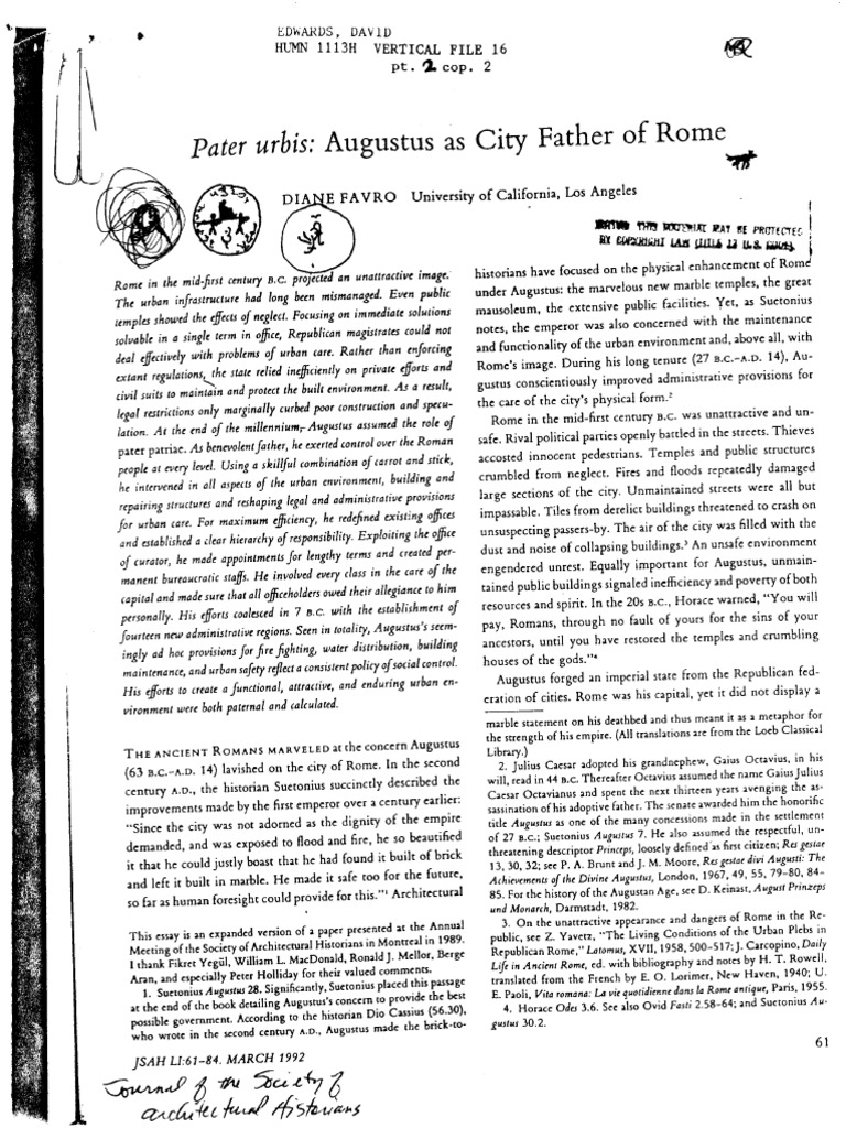 Favro, Diane (1992) - Pater Urbis - Augustus As City Father of Rome | PDF Favro, Diane (1992) - Pater Urbis - Augustus As City Father of Rome | PDF