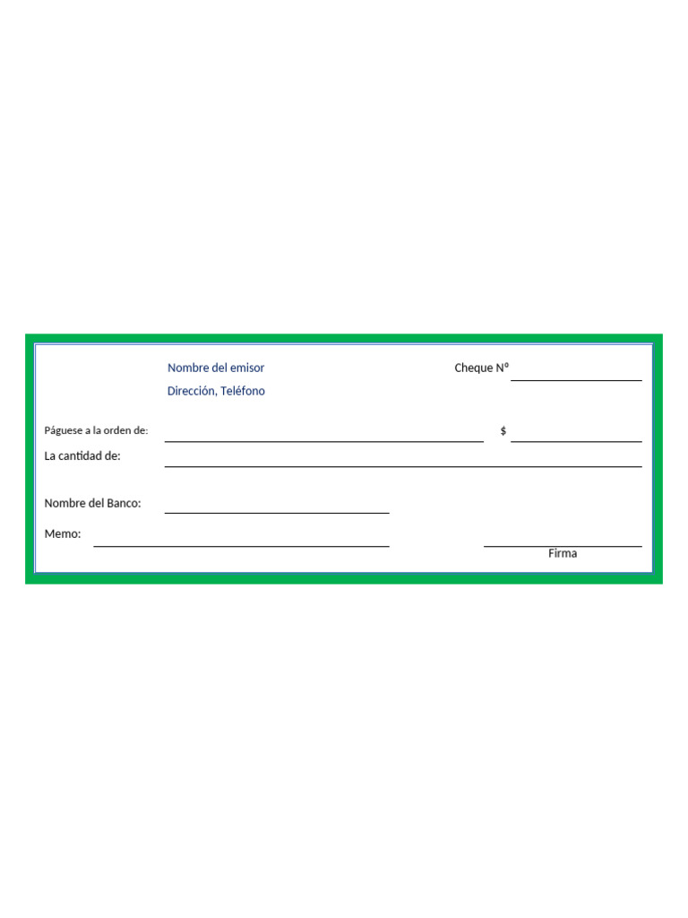 Formato de Cheque en Excel | PDF