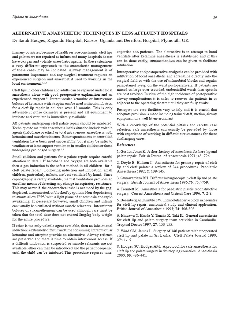 Alternative Anaesthetic Techniques in Less Affluent Hospital | PDF