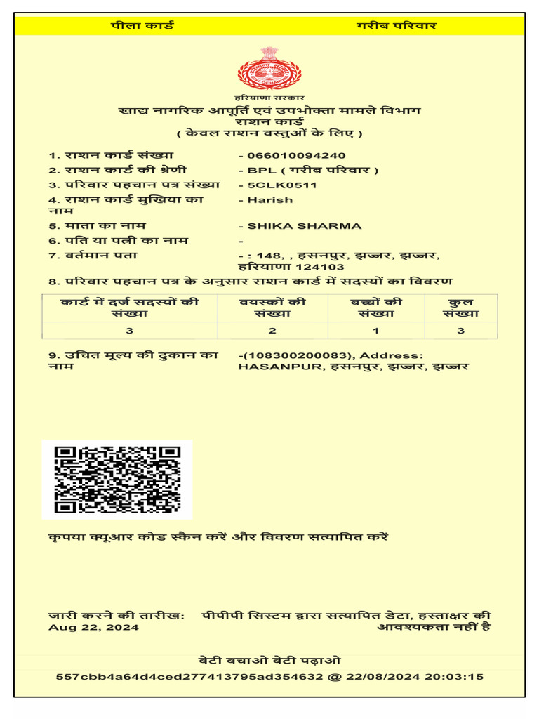 Ration Card - 066010094240 | PDF