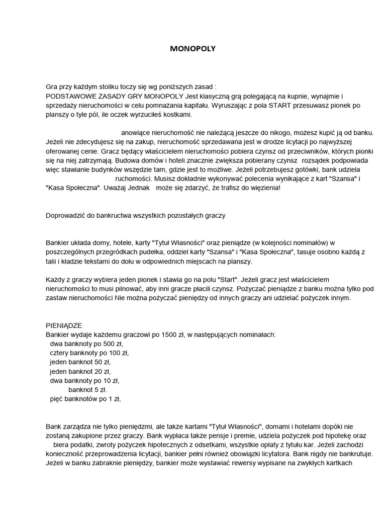 Instrukcja Gry Monopoly | PDF