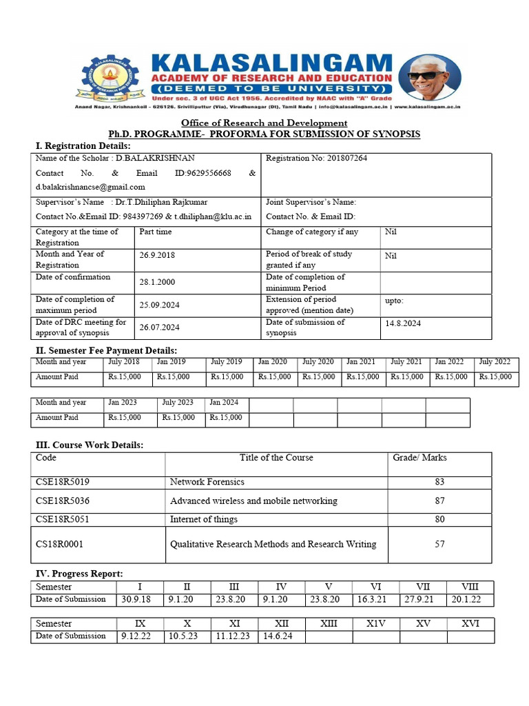 Proforma For Synopsis Submission-1 | PDF