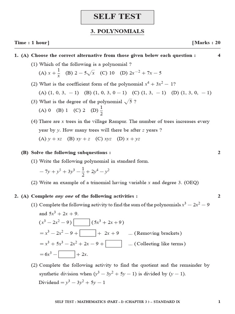 Self Test: 3. Polynomials | PDF