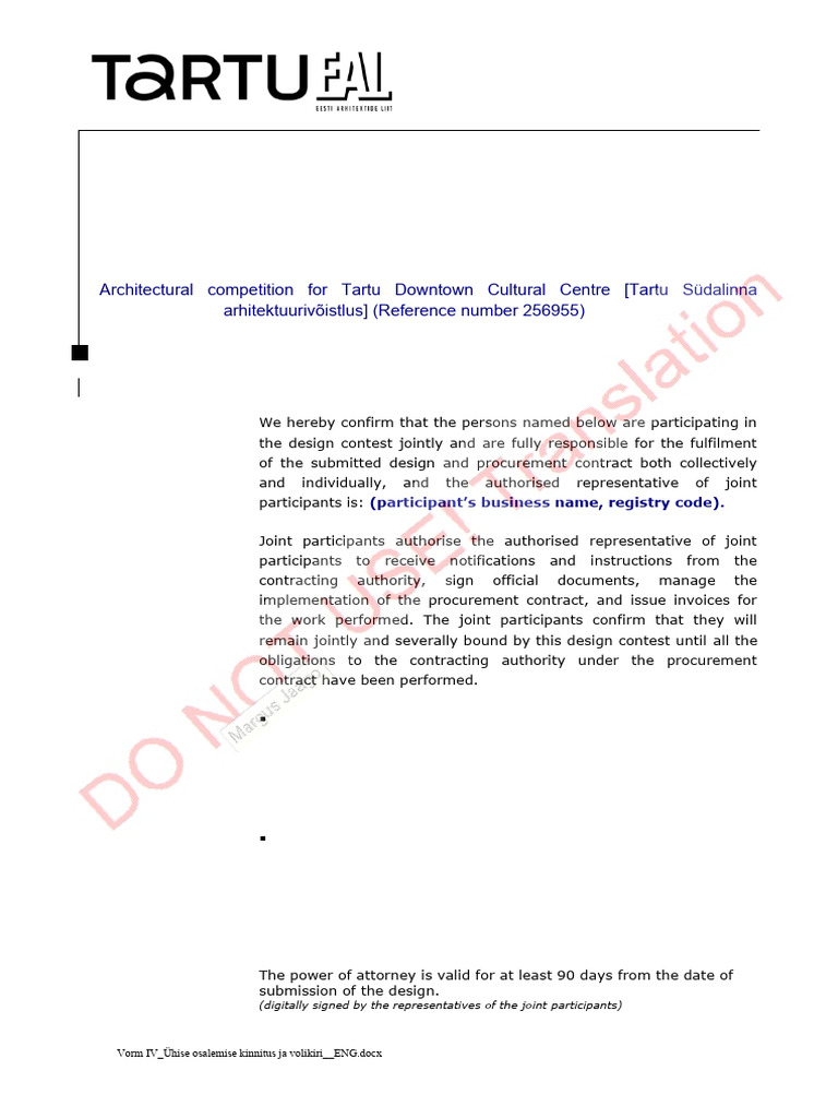 Lisa 6 - Vorm IV - Ühise Osalemise Kinnitus Ja Volikiri - ENG | PDF