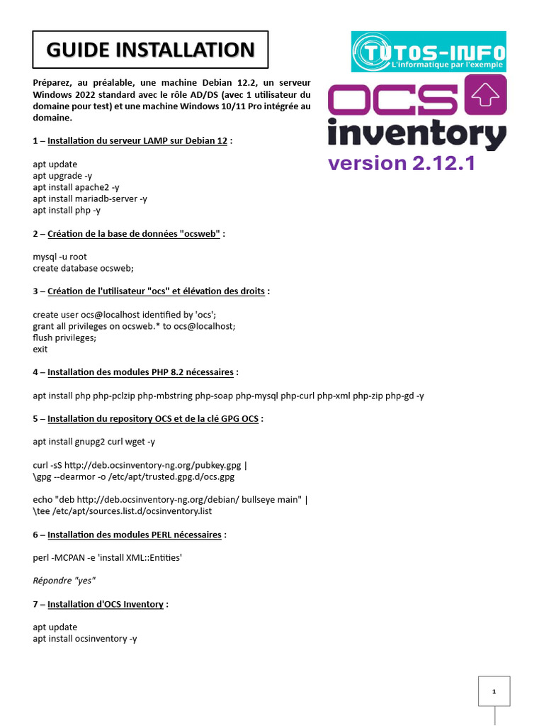 GUIDE INSTALLATION RAPIDE OCS INVENTORY v2.12.1 Nov - 2023 1 | PDF