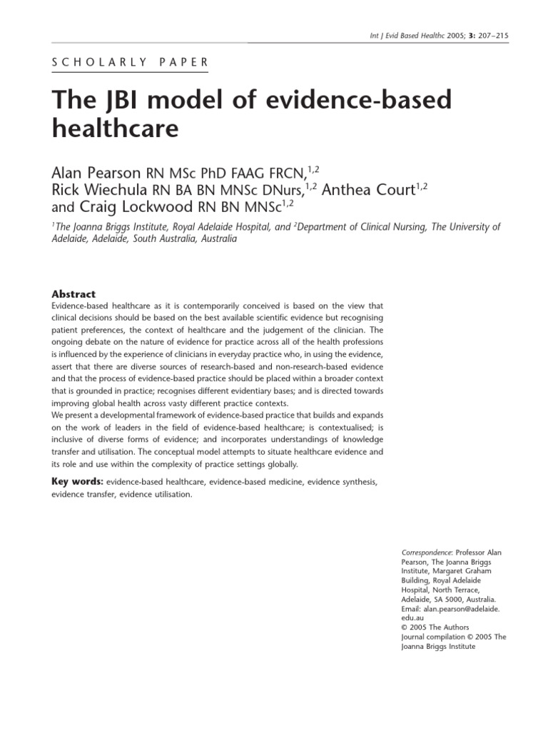 The JBI Model of Evidence-Based Healthcare: Alan Pearson Rick Wiechula ...