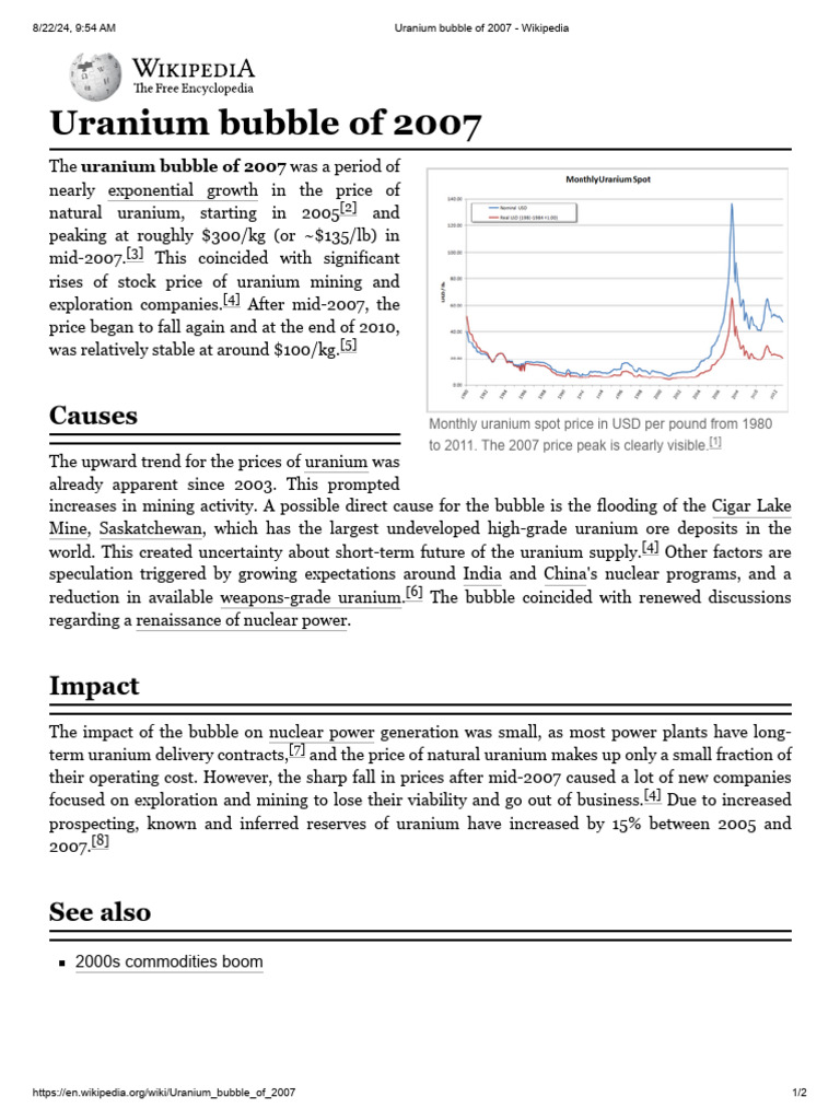 Uranium Bubble of 2007 - Wikipedia | PDF | Economies | Nuclear Technology