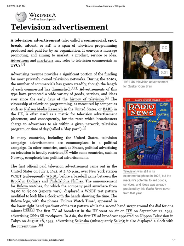 Television Advertisement - Wikipedia | PDF | Television Advertisement ...