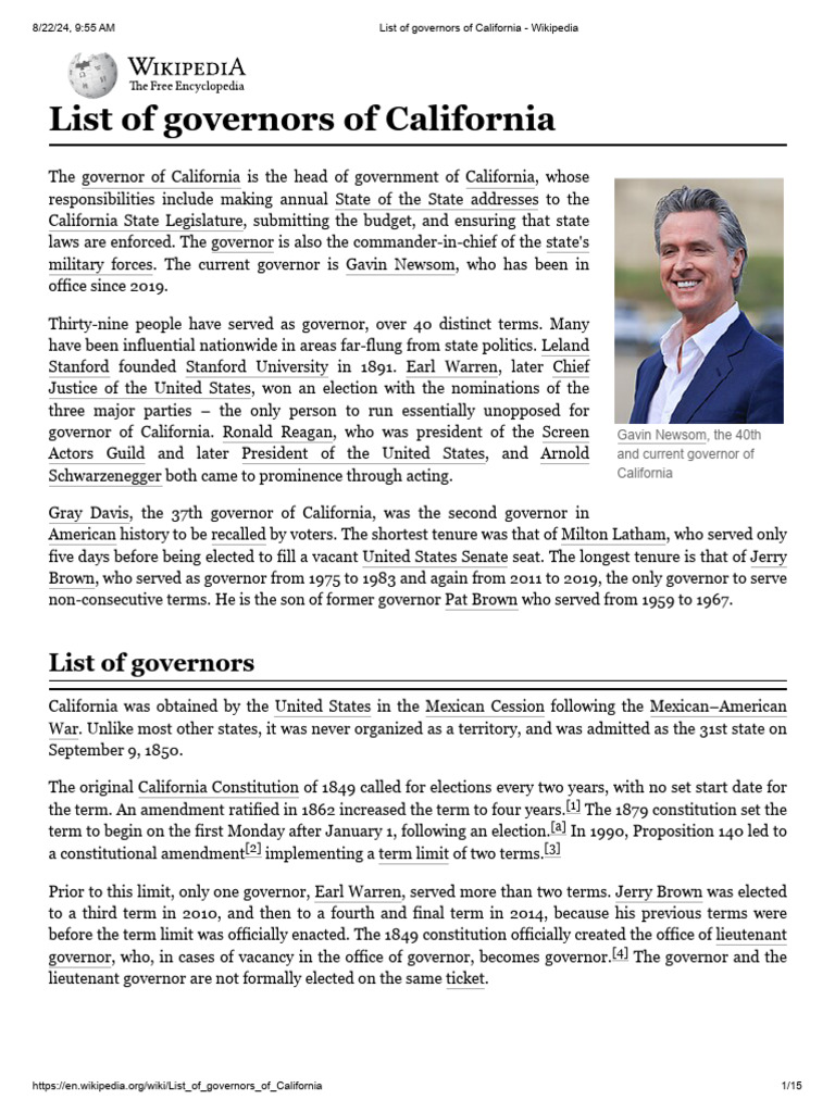 California Governors: A Historical Overview | PDF | Government | California