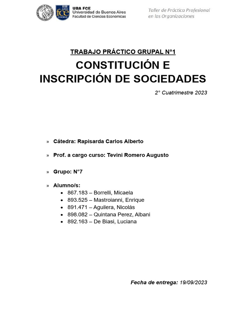 TPG1 - Grupo N°7 Constitucion de Sociedades | PDF