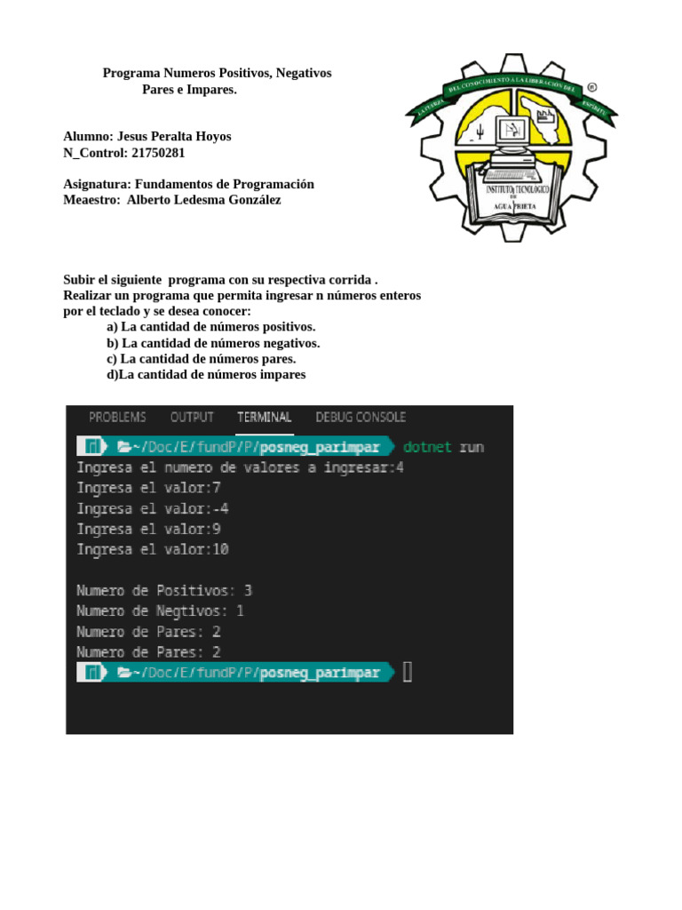 Prog - +,-, Par, Impar - Jesus Peralta Hoyos | PDF