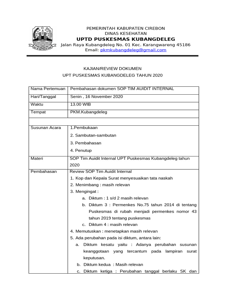 REVIEW DOKUMEN SOP Audit Internal | PDF