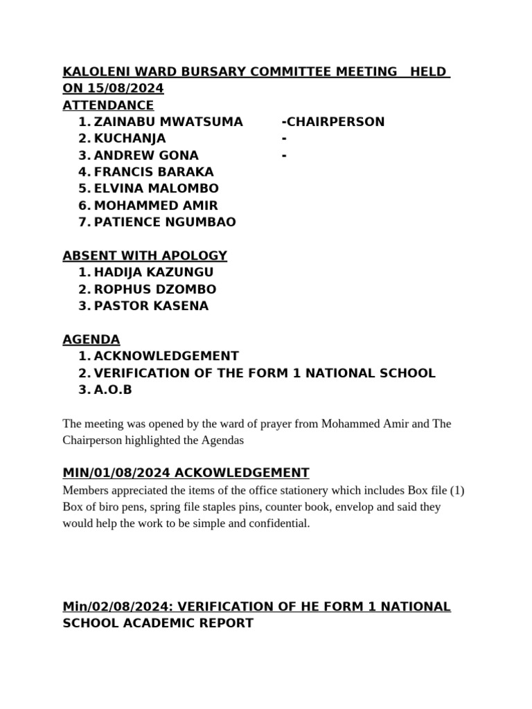 Kaloleni Ward Bursary Committee Meeting | PDF