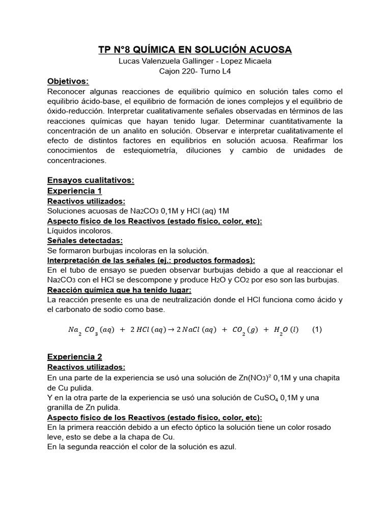 TP N°8 Química en Solución Acuosa | PDF