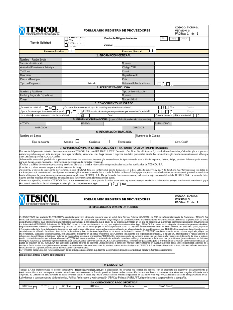 Formato Inscripcion de Proveedores | PDF