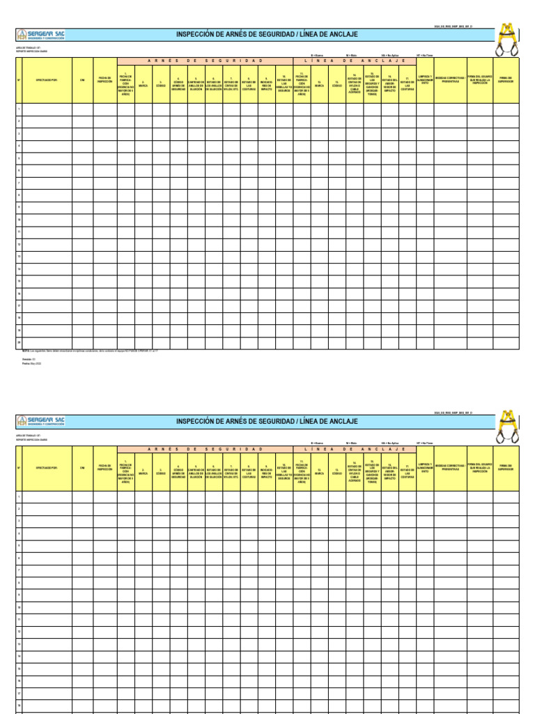 SGA - SG - REG - INSP - SEG - 001 - D Arnes de Seguridad (Rev3) | PDF