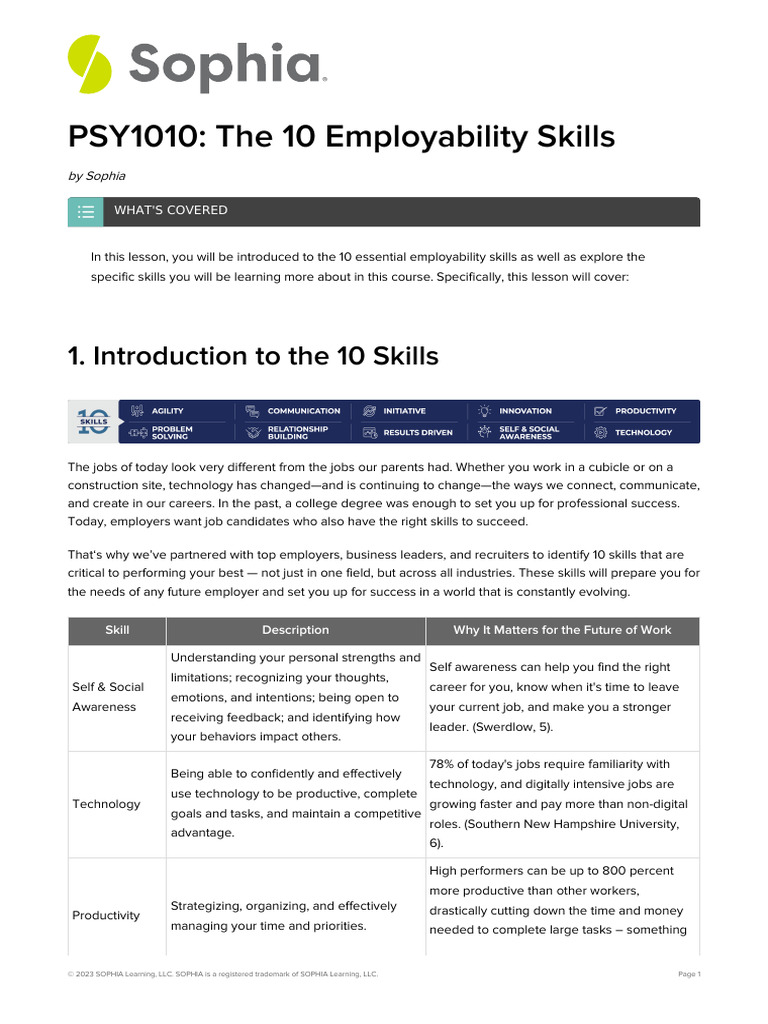 Psy1010 The 10 Employability Skills | PDF