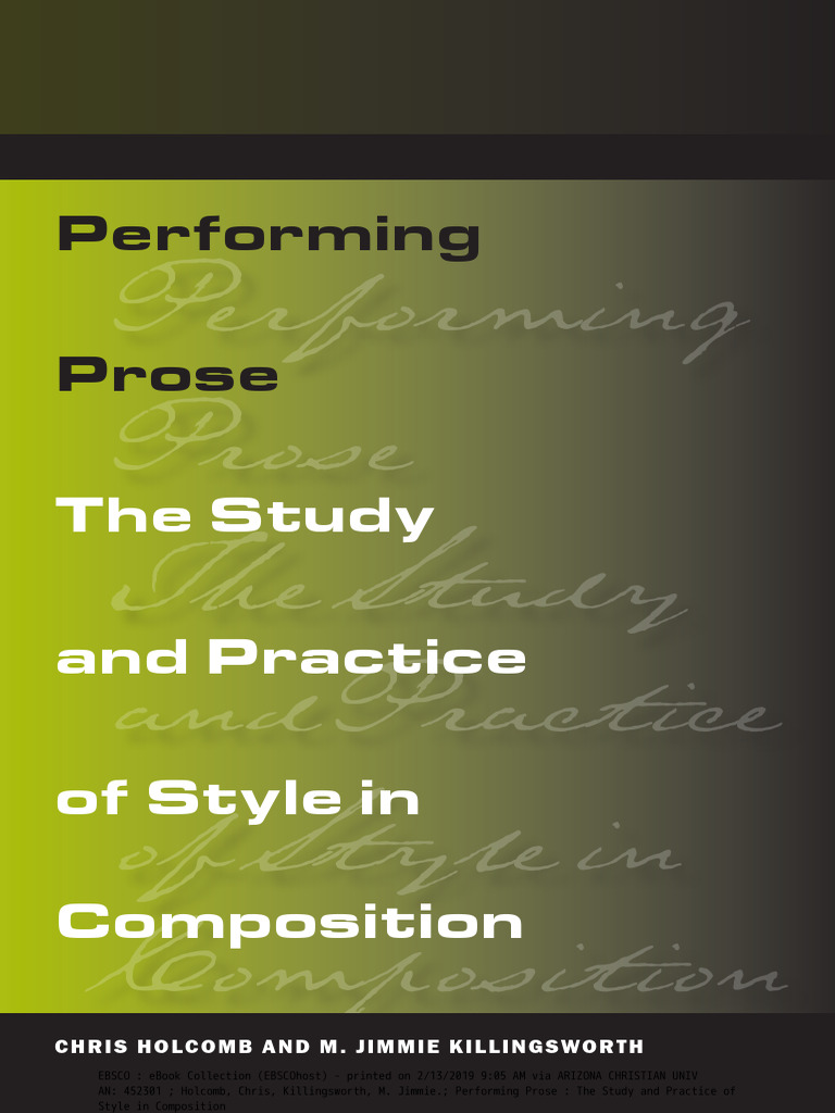 Performing Prose The Study and Practice of Style in Composition | PDF