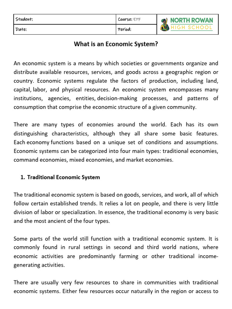 Economic Systems Reading. | PDF